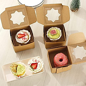 Farielyn-X 81 Packs Brown Bakery Boxes with Window Portable Single Individual Cupcake Boxes 4x4x2.5 Inches Kraft Paper Gift Boxes Holders for Pastries, Small Cakes, Cookies, Cupcakes