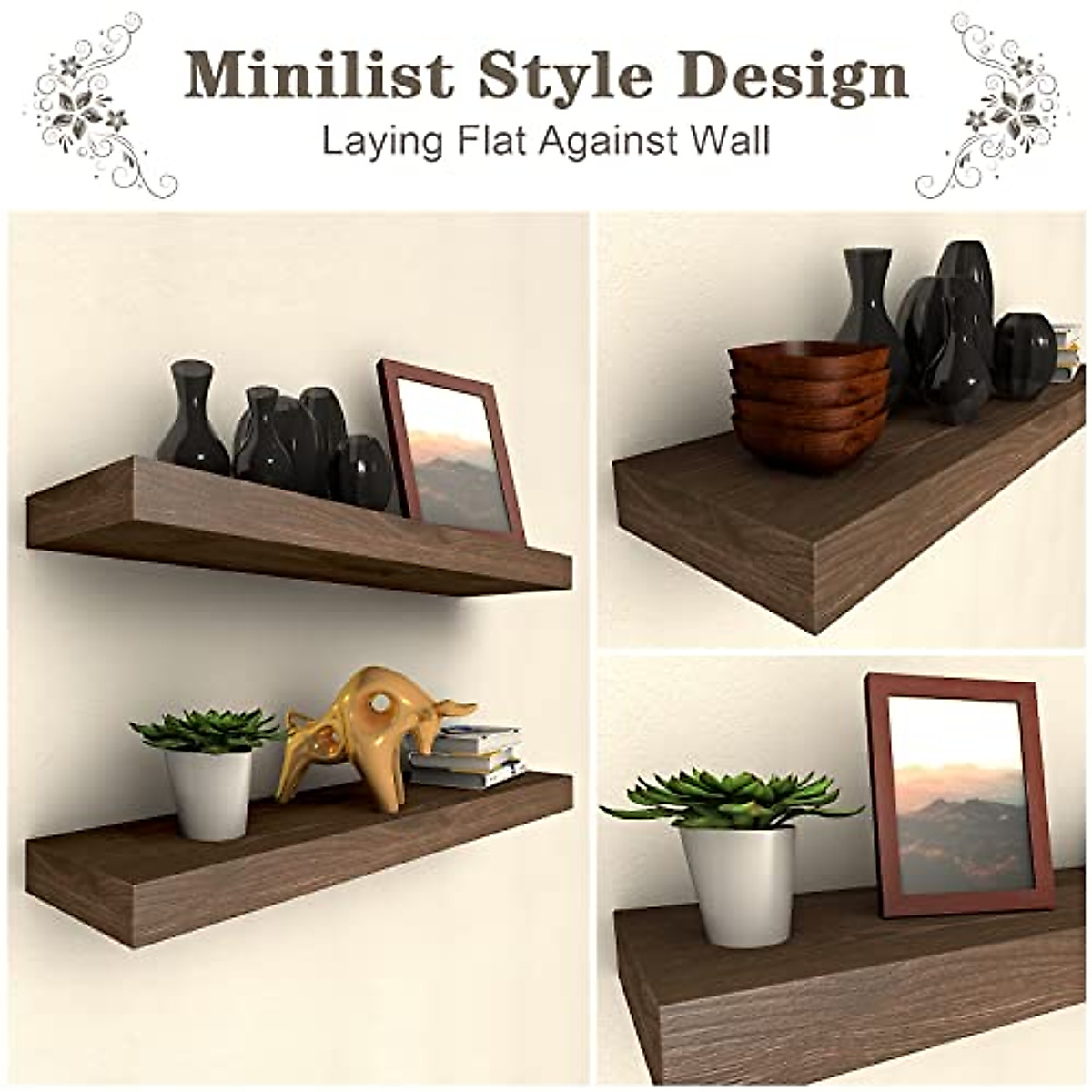 FALANZATH Floating Shelves Wall Mounted Set of 2, Rustic Wood Wall Storage Shelves for Bedroom, Living Room, Bathroom, Kitchen, Office (36 inch, Carbonized Black)