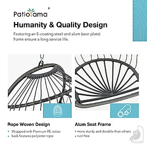 Patiorama Indoor Outdoor Egg Swing Chair with Stand, Patio Grey Wicker Rattan Hanging Chair with Rope Back, Cushion,Cover,All Weather Foldable Hammock Chair for Bedroom, Porch, Garden (Dark Grey)