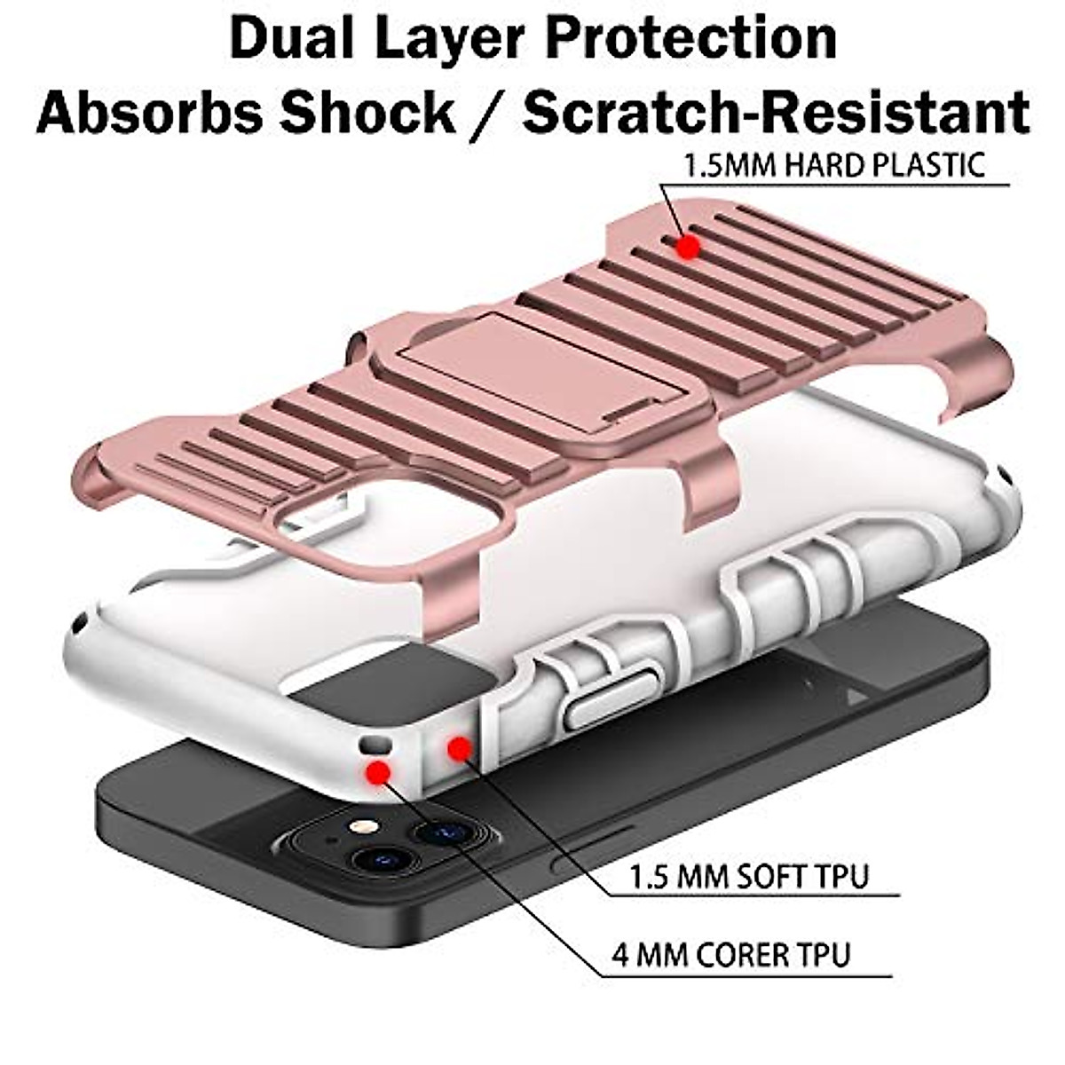 E-Tree Compatible with iPhone 12 Mini Case Cross Body Strap and Stand,2 in 1 Shockproof Hybrid Hard PC & Soft Rubber, Crossbody Lanyard Perfect for Go Outside and Kid Elderly(Pink)