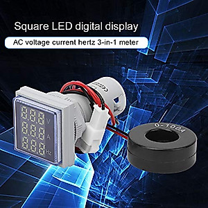 AC Voltage Current Display Meter, AC 60-500V 0-100A 20-75 Hz Frequency Meter Multifunction Power Energy Panel Meter LCD Digital Display Ammeter Voltmeter(White)