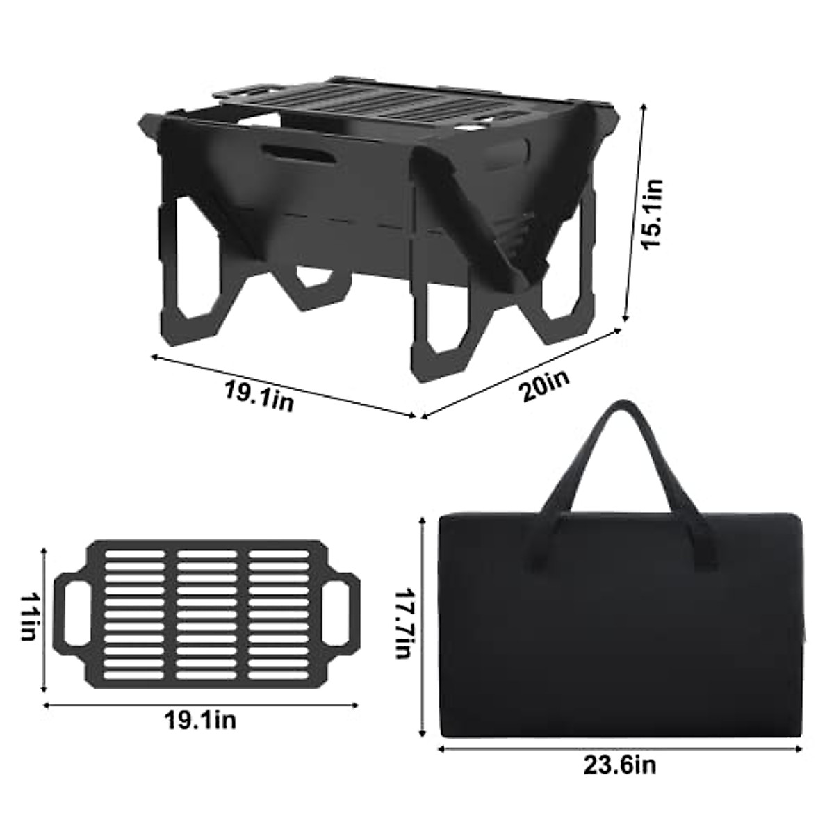 HYPATA 20 Inch Fire Pits for Outside,Portable Fire Pit for Camping,2 in 1 Metal Fire Pit Stove Backyard Patio Garden Fireplace for Camping, Outdoor Heating, Bonfire and Picnic