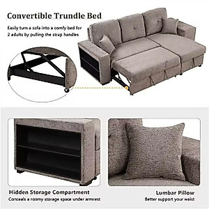Merax Reversible Sleeper Sectional Sofa Bed with Side Shelf and 2 Stools,Pull-Out L-Shaped Couch with Storage Chaise Left/Right Hande for Living Room Love Seats, Knox Charcoal