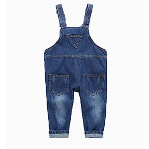 KIDSCOOL SPACE Snap Leg/Crotch Mettal Buttons Reipped Denim Overalls,Blue,18-24 Months