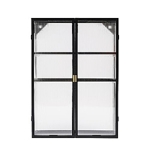 JINHZIXIU Retro Style Haze Double PC Door Wall Cabinet Display Cupboard with Detachable Shelves Enclosed Storage Cabinet for Office Dining Room Living Room Kitchen Bathroom Black