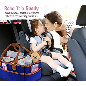 Baby Diaper Caddy Organizer Large with Shoulder Strap | Trendy Navy Blue Portable Nursery Storage Bin - Premium Quality Tote Bag For Newborn Essentials - For Infant Changing Table, Car, Home or Travel