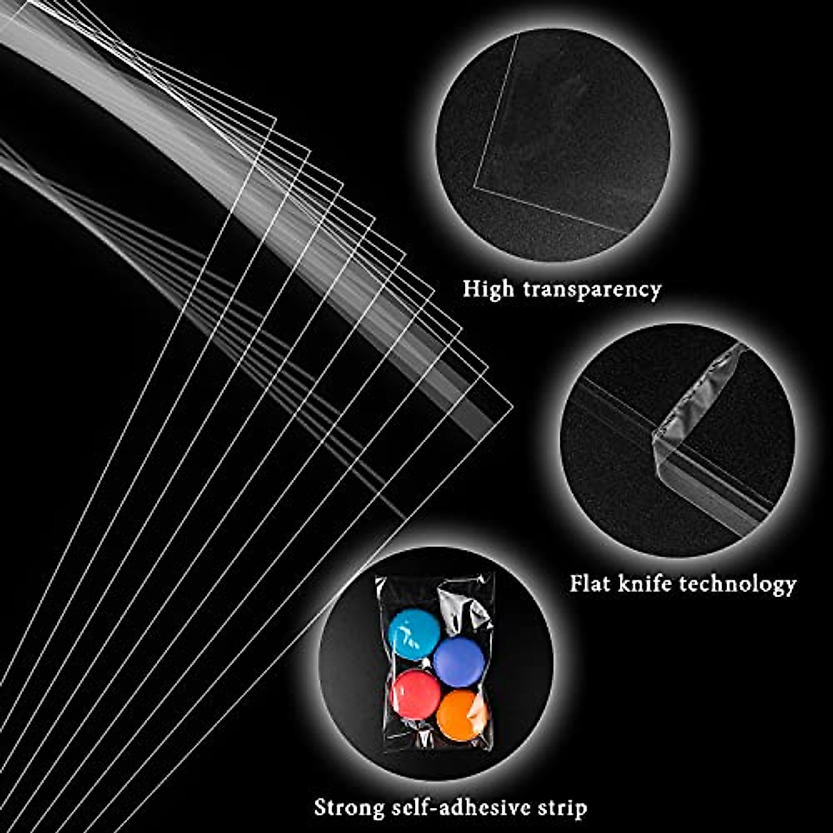 Labeol Cellophane Bags Self Adhesive 500pcs Clear Resealable Bags 3 Sizes 3x4 4x6 5x7 Cookie Bags for Packaging Snack Bags Cello Bags for Bakery Party Gift Candy Treat Bags