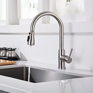 Pull Down Faucet Spray Head with 11 Adapters - 4 Functions Kitchen Faucet Head Replacement, Upgraded Kitchen Sink Faucet Sprayer Head Part, Pull Out Tap Nozzle Replacement, Brushed Nickel