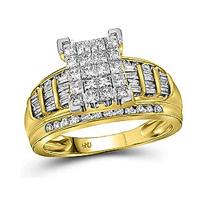 Dazzlingrock Collection 14kt Yellow Gold Womens Princess Diamond Cluster Bridal Wedding Engagement Ring 2.00 ctw - Size 6