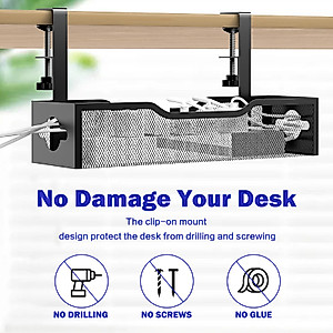 Punmoy Under Desk Cable Management Tray 15.7", Extra Large Cable Management Under Desk No Drill, Cord Organizer for Desk with Adjustable Clamps, Desk Cable Management for Home Office, Black