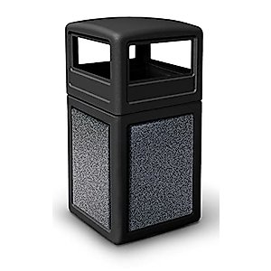 Commercial Zone StoneTec Square Receptacle with Dome Lid, 42 Gallon, Black w/Pepperstone Panels
