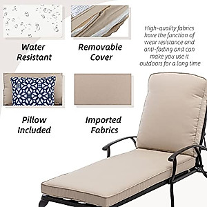 Luccalily Chaise Lounge Patio Chair with Wheels, Adjustable Reclining Rust-Resistant Aluminum Cast Poolside Chaise Lounge Furniture Set of 2, Waterproof Beige Cushion