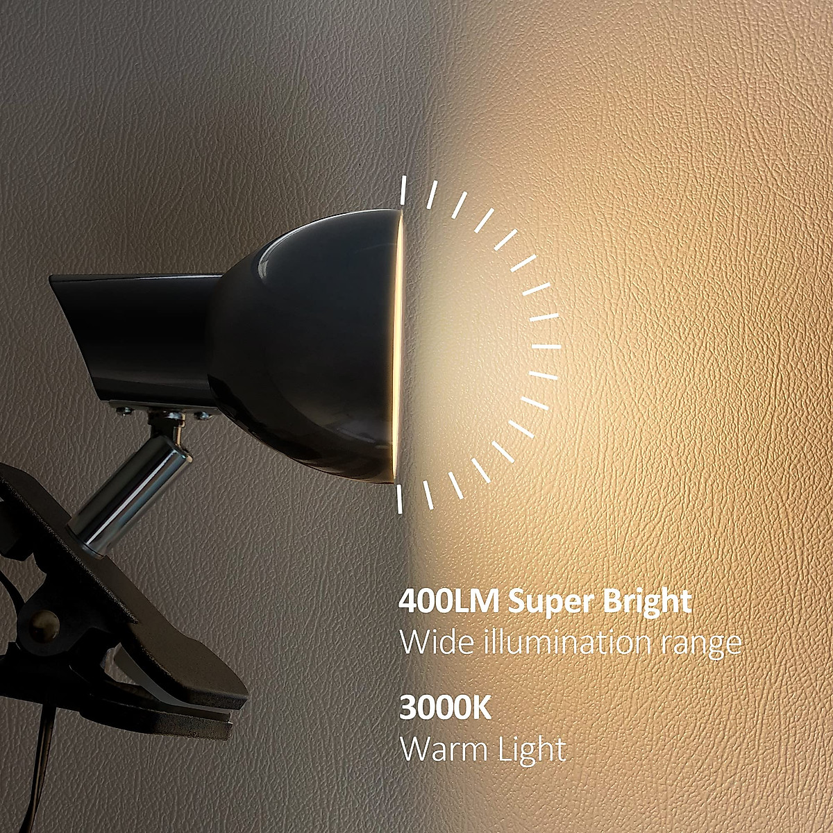 TOPMB Clamp Light, Super Bright Clip Lamp for Book Reading in Bed Headboard Light, Easy to Attach Illumination Powerful Small Compact Clamp Lamp Black