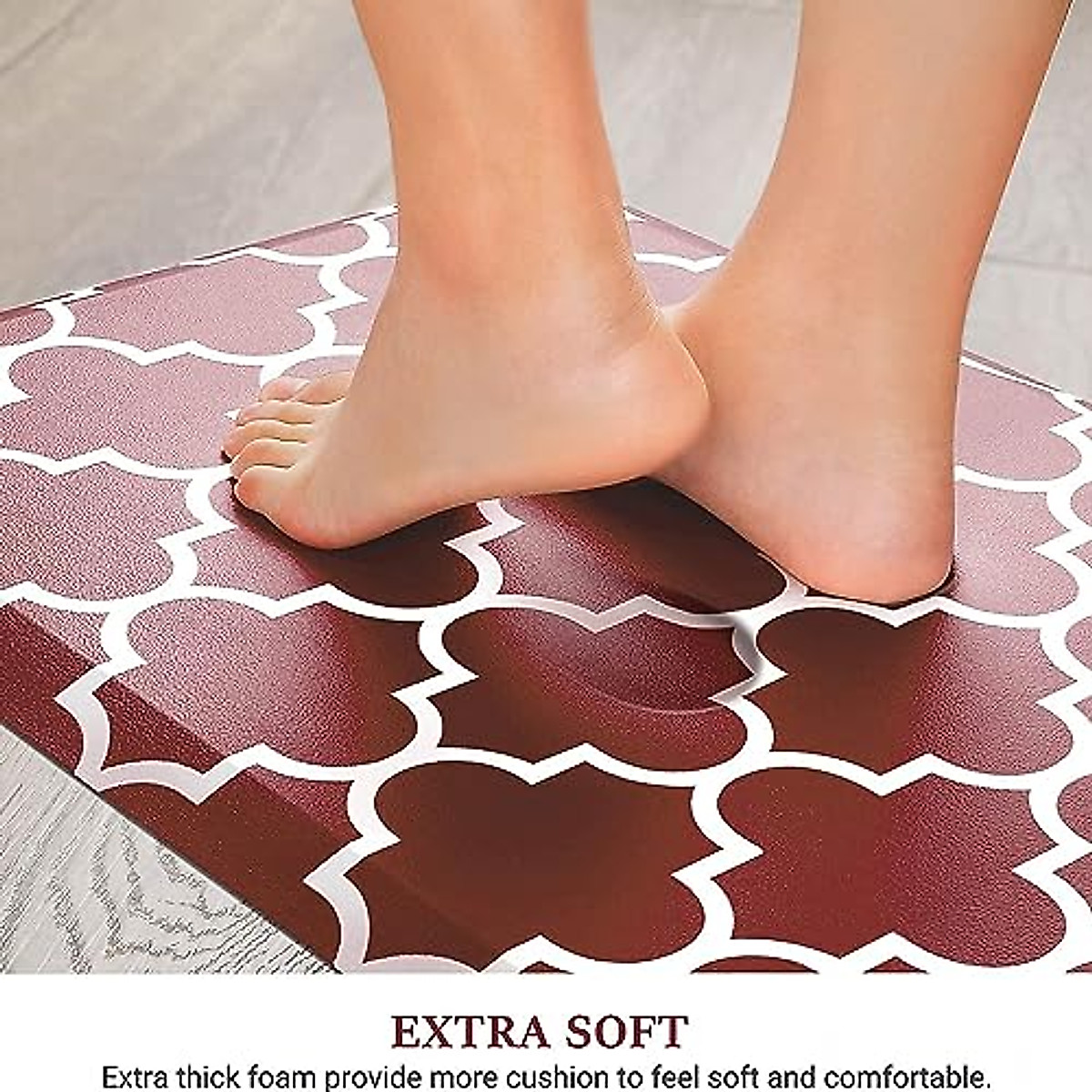 VRINO 0.47 InchThick Kitchen Mat ， Heavy Duty PVC Waterproof Non-Slip Kitchen Memory Foam Floor Mats ， for Kitchen, Office, Sink,Red-17.3×60""