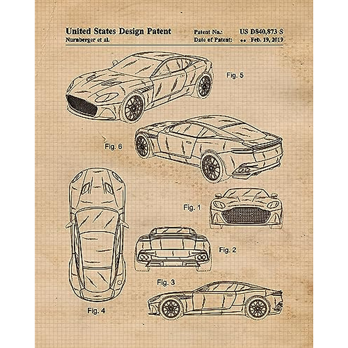 Classic Cars Collection Patent Prints, 4 (8x10) Unframed Photos, Wall Art Decor Gifts Under 20 for Home Office Man Cave College Student Teacher F1 McLaren Aston Martin Audi Porsche Team Racing