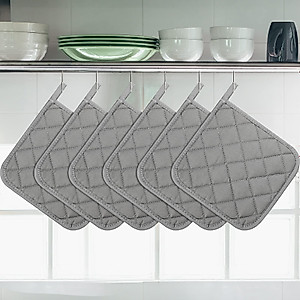 Zubebe 12 Pcs Oven Potholders Kit Square Pot Holders for Women Christmas Valentine's Day Gifts Heat Resistant Cotton Pads with Hanging Loops Machine Washable Kitchen Gift Craft Project (Grey)