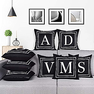 Yastouay Pillow Covers English Alphabet J Throw Pillow Cover Black Throw Pillow Case Modern Cushion Cover for Sofa Bedroom Chair Couch Car (Black, 18 x 18 Inch)