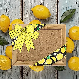 ALIBBON 2 Rolls 2.5" × 5 Yd Summer Lemon Wired Ribbon Summer Flower Burlap Ribbons Fruits Ribbon Flaxen Yellow Dots Ribbon for Summer Wreath DIY Crafting Gifts Wrapping Party Decoration