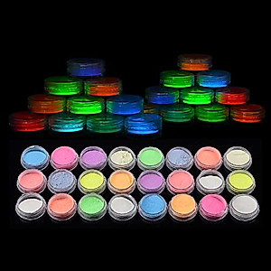 BAIYIYI Glow in The Dark Powder,Pack of 24 Luminous Pigment Powder Night Fluorescent UV Neon Color Changing Pigment Dust for DIY Nail Art Slime Resin Acrylic Paint Ink Non-Toxic