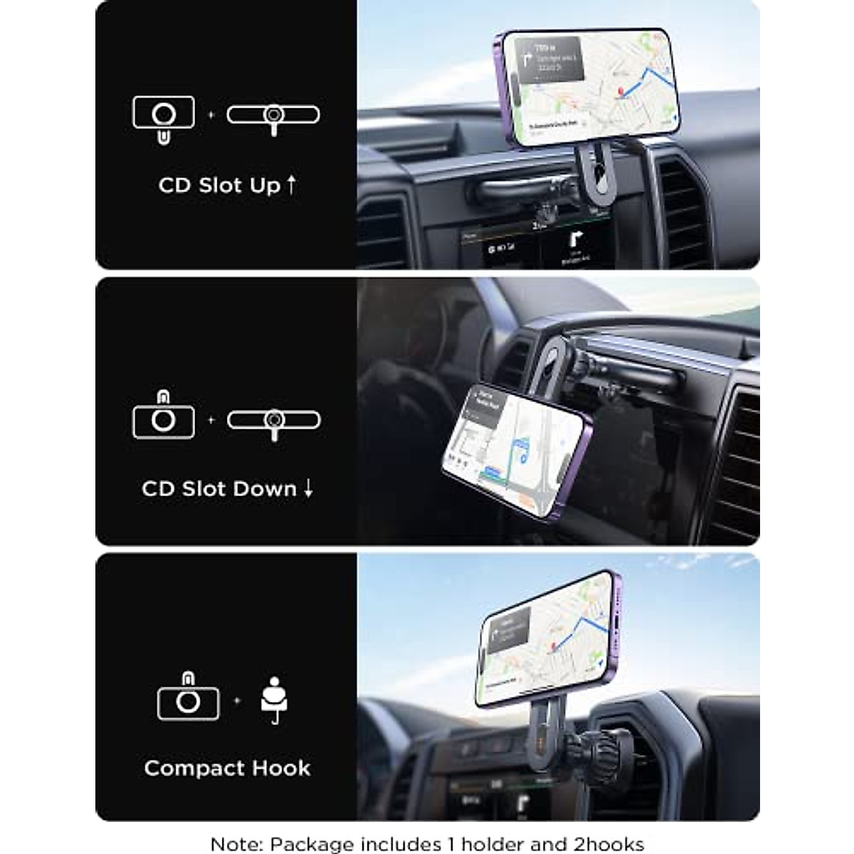 LISEN CD Phone Holder Mount for Car [2 Mounting Options] for CD MagSafe Car Mount, Adjustable iPhone 15 Car Mount CD Magnetic Phone Holder Mount for Car Fit for iPhone 15 Pro Plus Max Mini 14 13 12