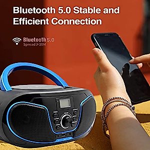 LONPOO Stereo CD Boombox Portable Bluetooth Digital Tuner FM Radio CD Player with USB Playback,Bluetooth-in,AUX Input and 3.5mm Earphone Output & Music Sound System