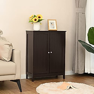 Iwell Bathroom Storage Cabinet, Modern Floor Cabinet with Adjustable Shelves & Double Doors, Freestanding Organizer Cabinet for Living Room, Bathroom, Bedroom, Espresso