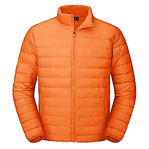 MAGCOMSEN Puffer Jacket Men Packable Down Jacket Lightweight Winter Coats Waterproof Insulated Jacket Orange 2XL