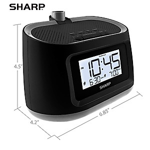 Sharp LCD and Projection Alarm Clock with 8 Soothing Nature Sleep Sounds – Project onto Wall or Ceiling, Black with Gunmetal Trim