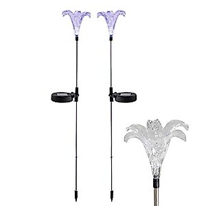 2PCS Waterproof Outdoor Solar Garden Stake Lights with Vivid Figurine – Lily LED Garden Landscape Lawn Lamp for Flower Beds Backyards Decoration