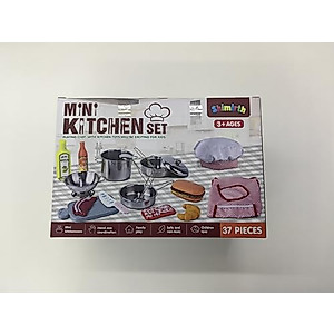 Shimirth 37PCS Pretend Play Kitchen Accessories, Kids Kitchen Playset Stainless Steel Play Pots and Pans Sets for Kids, Apron & Chef Hat, Cooking Utensils, Play Food, Kitchen Toys, Gift for Boys Girls