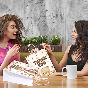 GREHUMOR Bear Baby Shower Decorations -Neutral Bear Baby Shower Paper Bags We Can Bearly Wait Gift Bags with Handles Thank You Gift Bags