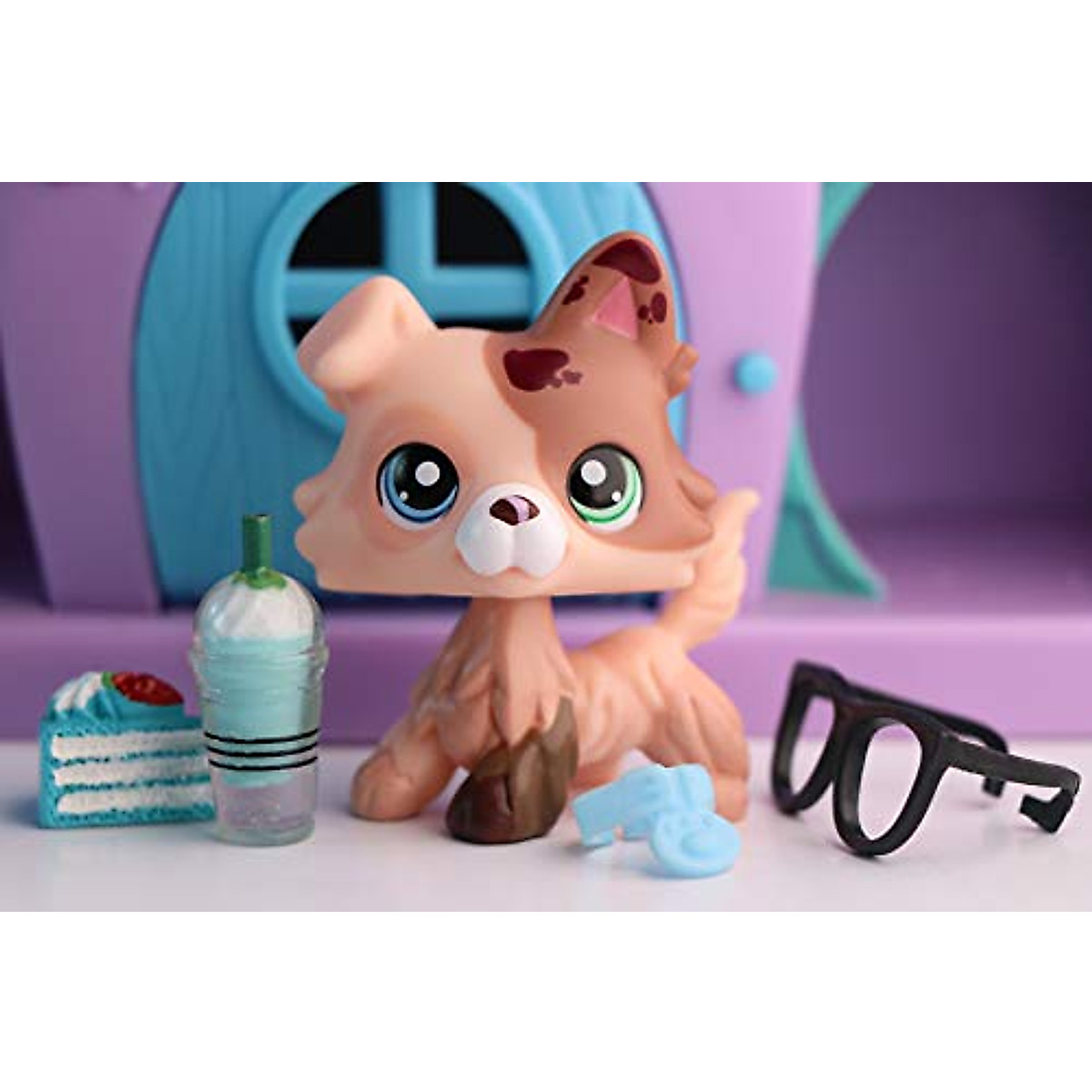 Judy Custom Erect Ears Butter Collie, OOAK Rare Figures Tan and Brown Buddy with Different Eyes with lps Accessories