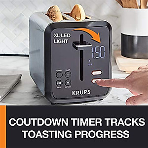 KRUPS KH320D50 My Memory Digital Stainless Steel Toaster, 7 Browning Level with personalized setting, Black