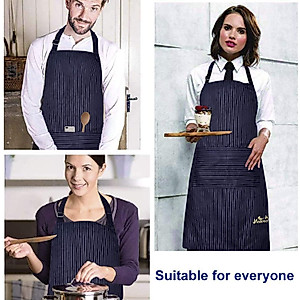 Viedouce 2 Packs Aprons Cooking Kitchen Waterproof,Adjustable Chef Apron with 2 Pockets for Home,Restaurant,Craft,Garden,BBQ,School,Coffee House,Apron for Men Women. (Stripe Navy)