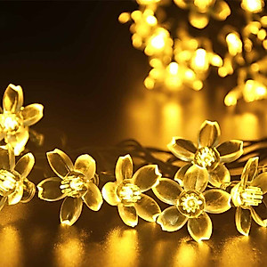 Qedertek Chritmas Solar String Lights, 21 ft 50 LED 8 Modes Lights, Fairy Garden Blossom Lights String, Decorations for Indoor Outdoor Home Garden Patio Wedding Party Holiday Christmas String Lights