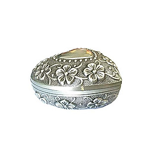 TANG SONG 2 Packs Small Metal Heart Shape Jewelry Box Classic Vintage Antique Ring Box Trinket Storage Organizer Chest (Silver)