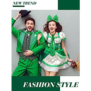 5 Pcs St Patrick' S Day Costume Accessories Set Includes Green High Socks Green Bow Headband Y Shape Suspenders Neck Tie Gree Bow Tie for Women Men St.Patrick's Day Decoration Party Supplies