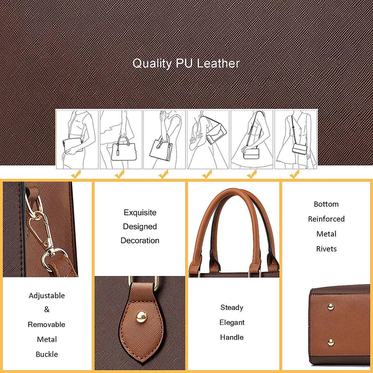 CHICAROUSAL Crossbody Purses and Handbags for Women PU Leather Tote Top Handle Satchel Shoulder Bags (Dark Brown -BR)