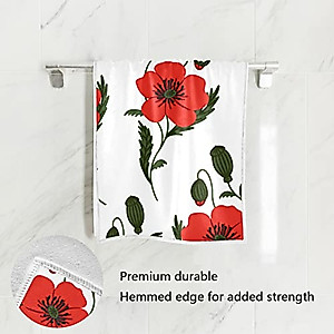 HUSSRITY Red Poppy with Buds Towels Super Soft Hand Towel Highly Absorbent Washcloths Quick Dry Bath Towel 30x15 Inch Durable Lightweight