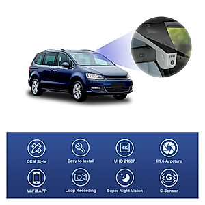 Fitcamx Car Camera Dash Cam 4K Auto DVR,Dash cam Compatible with VW Sharan 7N 2016 2017 2018 2019 2020 2021 (Color : Black, Size : 2K Dual Cam 64GB)