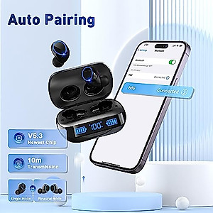 HIYDOO Bluetooth Headphones, True Wireless Earbuds 91Hrs Playback with 1800mAh Charging Case for Android Phone, Small in-Ear Invisible Earphone with Microphone for iPhone PC Computer Laptop Sports