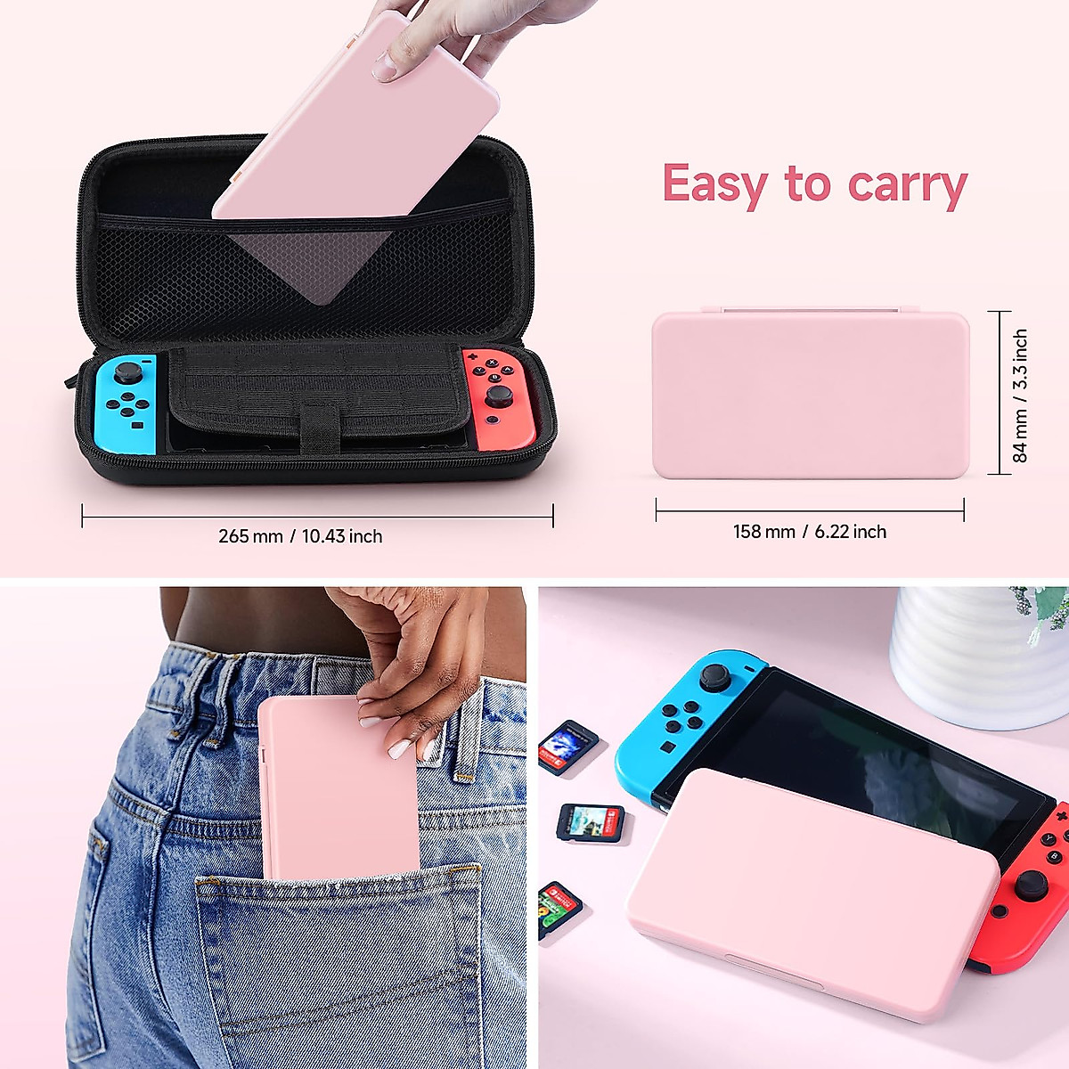 JINGDU 24-Slot Switch Game Card Case Compatible with Switch Games & micro SD Cards, the Games Holder Organizer Suitable for NS, Lite & OLED Game Cards, Pink