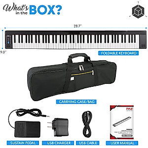 Pyle Electric Keyboard Piano 88 Keys - Portable Foldable Digital Piano Keyboard With Bluetooth, 128 Rhythms/Tones,Semi weighted keys, Sustain Pedal, Piano Bag - for Beginners, Kids,Adult -PKBRD8100
