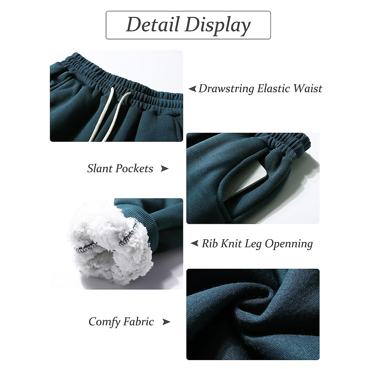 Flygo Women's Winter Warm Fleece Joggers Pants Sherpa Lined Athletic Active Sweatpants(DarkBlue-M)