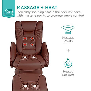 Best Choice Products Faux Leather Electric Massage Recliner Chair for Living Room, Bedroom, Office Comfort w/Stool Footrest Ottoman, Remote Control, 5 Heat & Massage Modes, Side Pockets - Brown