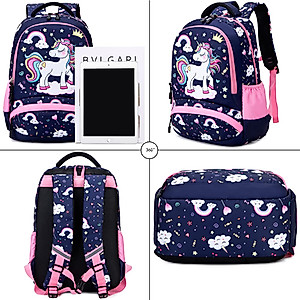 Dafelile Backpack Unicorn for Girls School Preschool Backpack for Girls School Bookpack Set with Lunch Bag Pencil Bag(Navy Pink)