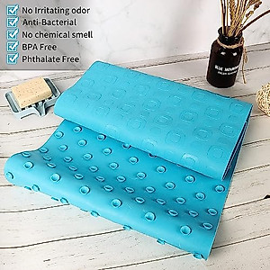 Non-Slip Bathtub Mat,Soft Rubber Anti-Slip Bath Shower Mat with Suction Cups, 37×14 Inch Bath Tub Mats for Bathroom,Machine Washable Shower Mats,Sky-Blue Fast Draining, Dots Design