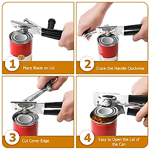 OFFBAIKU 2 pcs Commercial Can Opener Heavy Duty Hand Can Opener Manual Handheld Can Opener with Easy Crank Handle Smooth Edge for Large Cans.