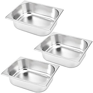 JAPCHET 3 PCS 1/2 Size x 2-1/2 Inch Steam Table Chafer Pans, Half Size Steam Table Pan, Stainless Steel Hotel Pan for Buffet, Restaurants, Catering