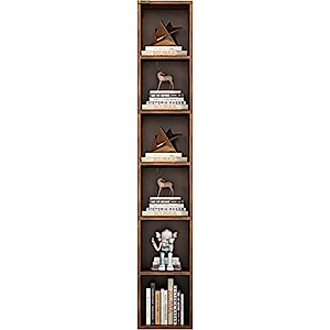 MIN WIN 6-Tier Wooden Tall Narrow Open Bookcase and Bookshelves, 68.5" Modern Freestanding Cube Display Storage Organizer Shelf, Corner Bookcase Narrow Bookshelf with Storage Space, Rustic